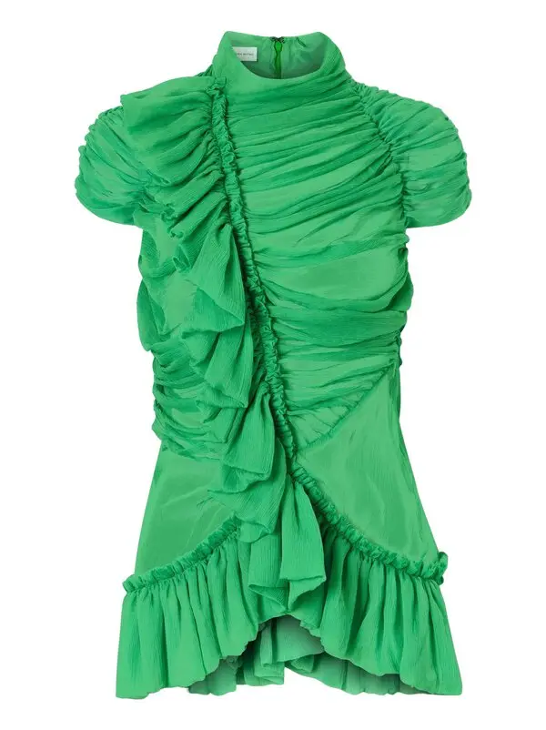 Dries Van Noten Ruffled Silk-chiffon Blouse - Bright Green