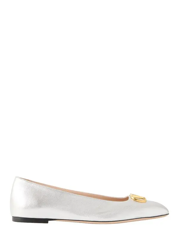 Valentino Garavani Vlogo Metallic Leather Ballet Flats - Silver