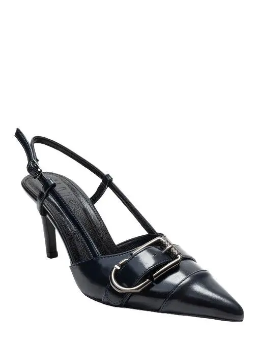PROLOGUE SHOES Noen Buckle Pointed Toe Stiletto Pump - Navy