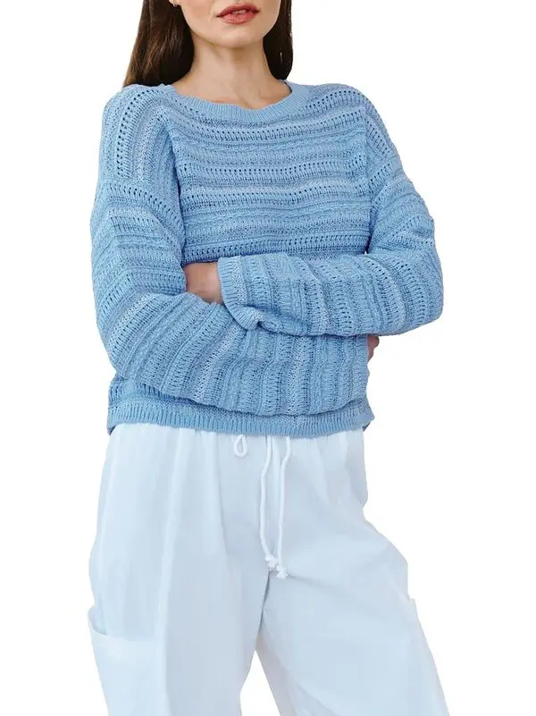 Bella Dahl Textured Stripe Crewneck Sweater - Sea Breeze Blue