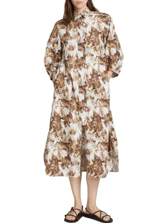 MM BY MAX MARA Falda Abstract Print Cotton Midi Shirtdress - Sky Blue/brown