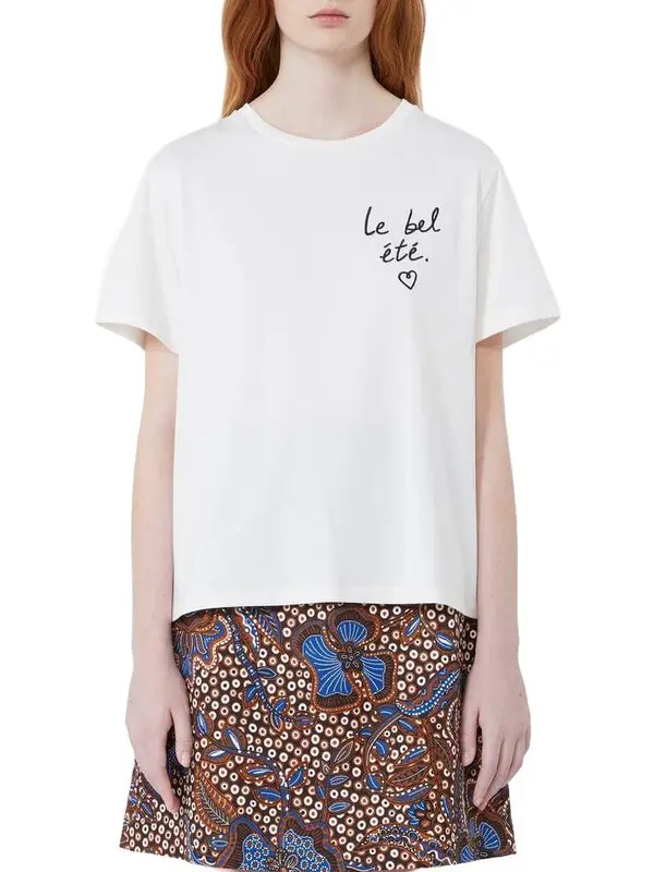 Max Mara Bora Beautiful Summer Embroidered Graphic T-shirt - White