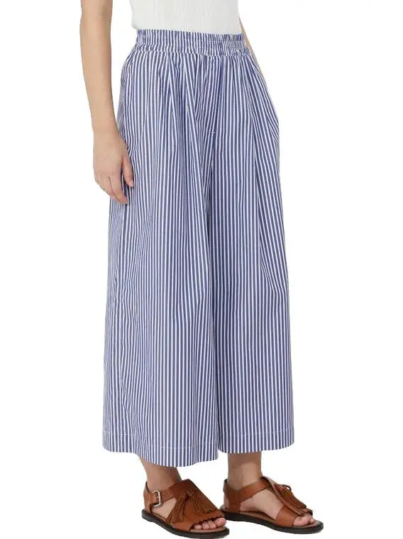 Max Mara Ottone Stripe Cotton Wide Leg Crop Pants - Navy