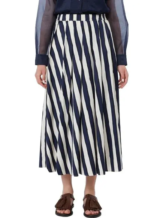 Max Mara Uomo Stripe Cotton Skirt - Navy