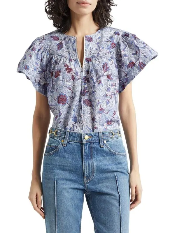 Ulla Johnson Perline Floral Print Silk Top - Gardenia