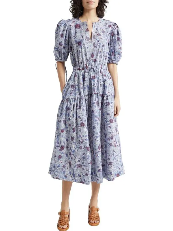 Ulla Johnson Adriana Floral Print Cotton Midi Dress - Gardenia