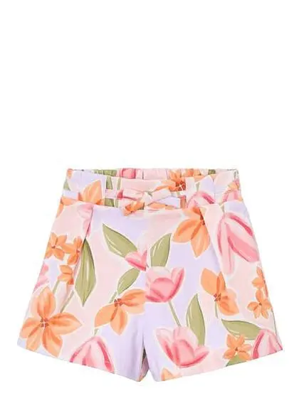 MAYORAL Floral Print Shorts With Bow Belt - Lavender