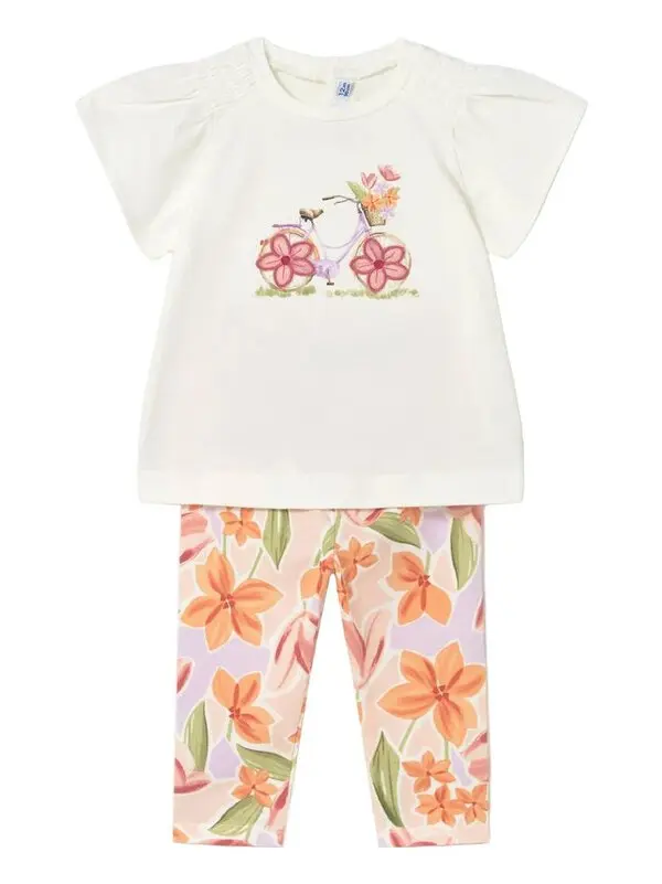 MAYORAL Graphic Top And Floral Legging Set - White