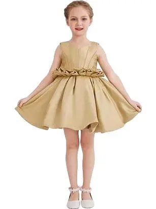 TULLEEN Harmony Ruffle Waist Formal Dress - Gold