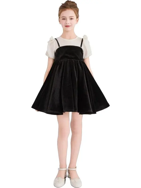 TULLEEN Onyx Velvet Bow Dress - Black