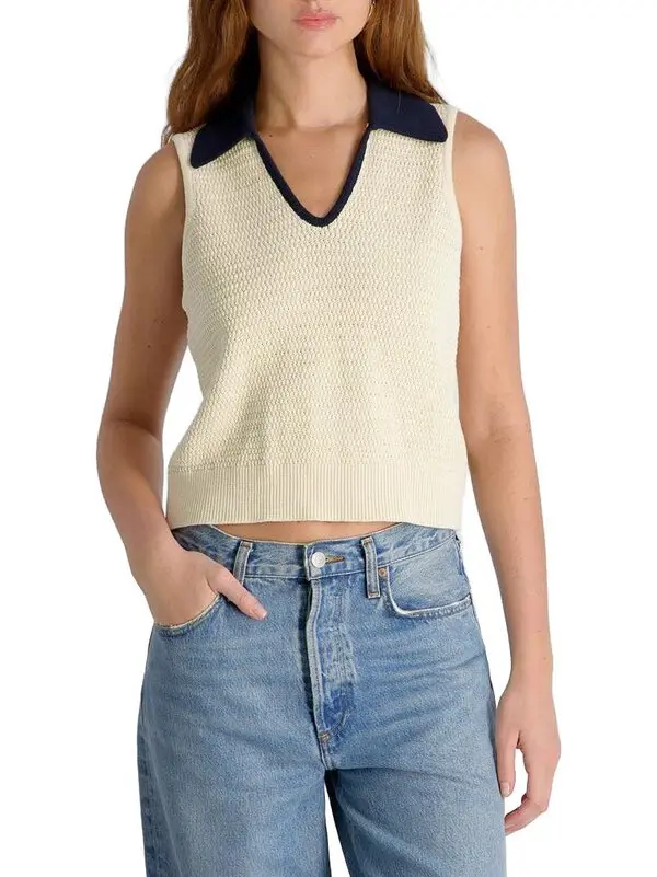 French Connection Mozart Contrast Detail Sleeveless Cotton Sweater - Ecru-marine
