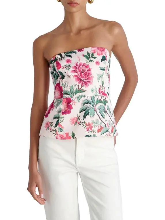 French Connection Christa Print Strapless Peplum Top - Pink Icing