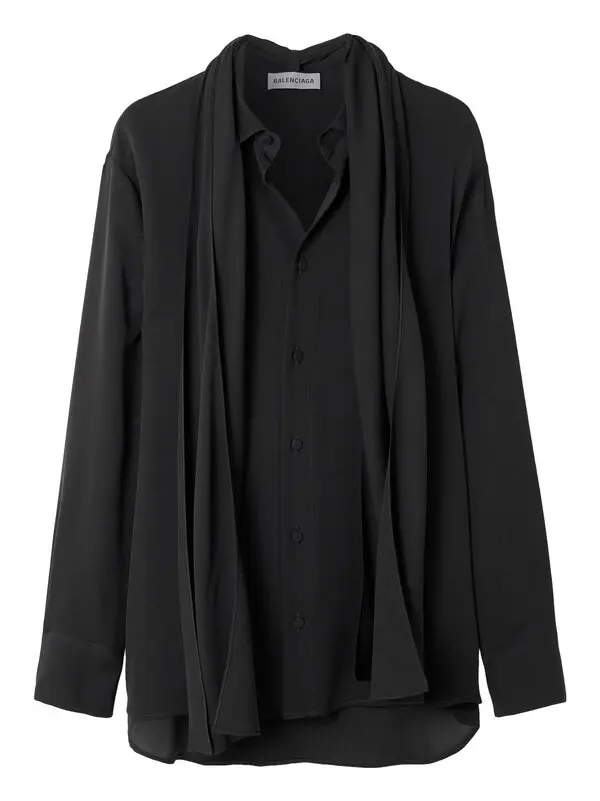 Balenciaga Scarf-detailed Silk-georgette Shirt - Black