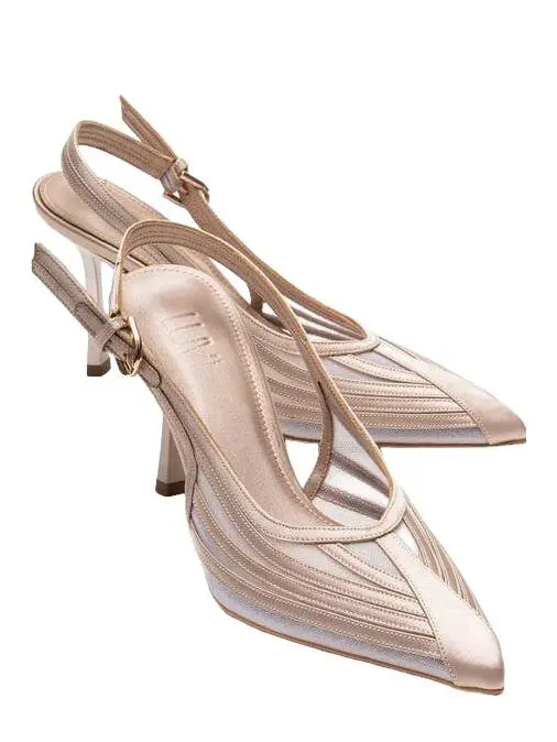 PROLOGUE SHOES Safira Stiletto Pump - Beige Satin