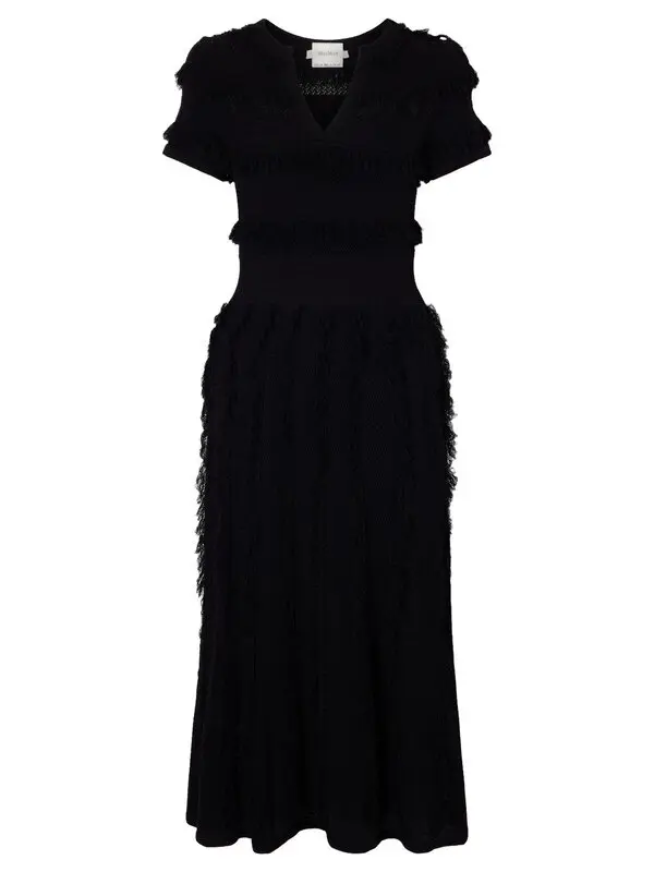 Max Mara Grazia Fringed Knitted Midi Dress - Black