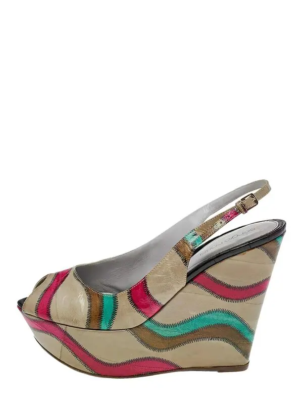 SERGIO ROSSI Taupe Calf Leather Slingback Wedges - Grey
