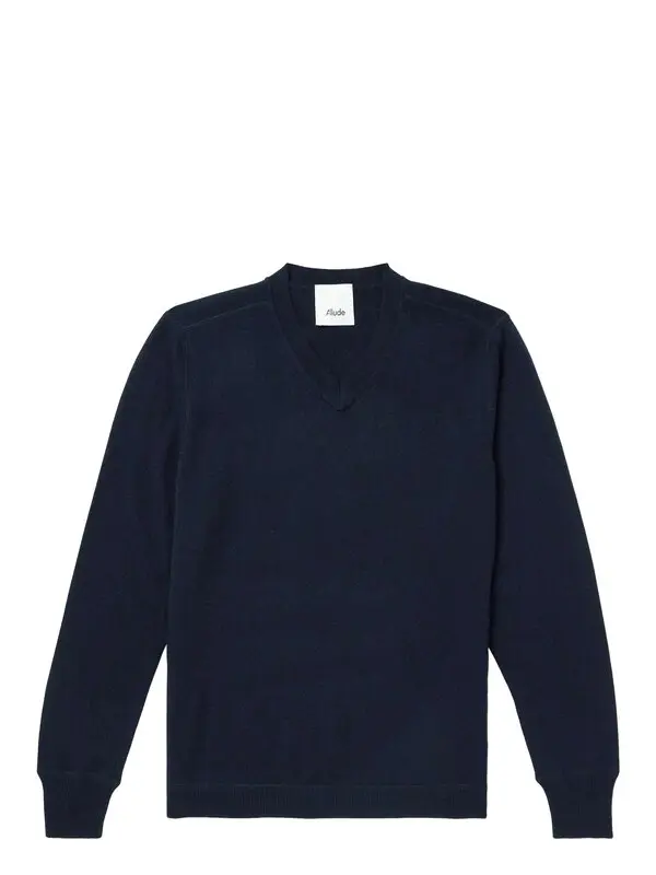 ALLUDE Cashmere V-neck Sweater - Navy