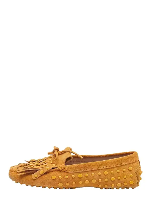 TOD'S Suede Loafers With Fringe And Studded Sole - Yellow