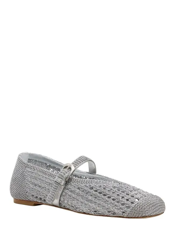 STUART WEITZMAN Leora Metallic Mary Jane Flat - Silver