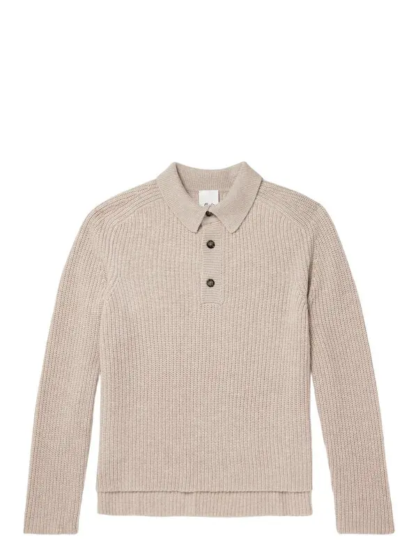 ALLUDE Ribbed Virgin Wool And Cashmere-blend Polo Sweater - Neutrals
