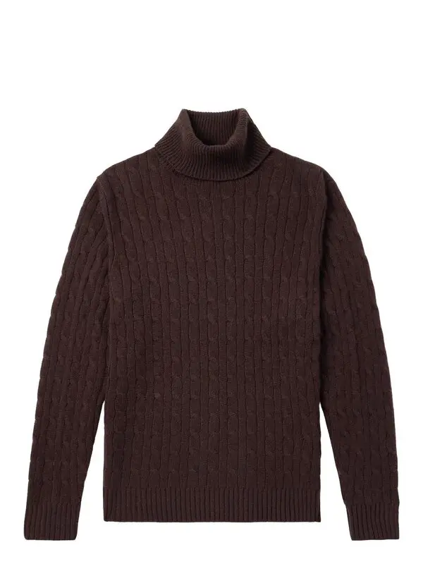 ALLUDE Slim-fit Cable-knit Cashmere-blend Rollneck Sweater - Brown