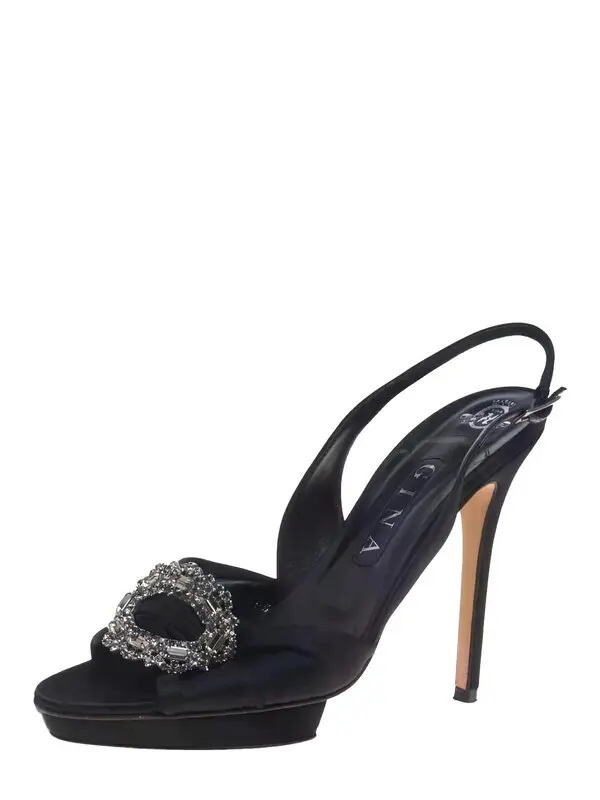 GINA Brooch-embellished Slingback Sandals - Black