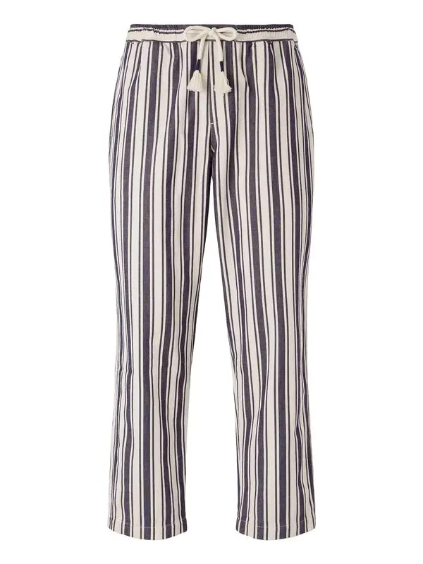 Orlebar Brown Cropped Striped Cotton-canvas Trousers - Off-white