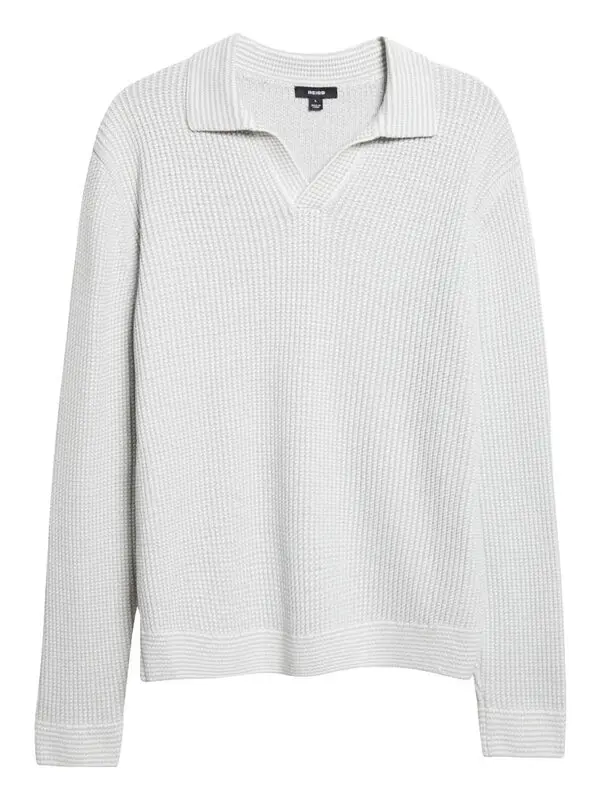 REISS Dunbar Johnny Collar Sweater - Soft Sage/white