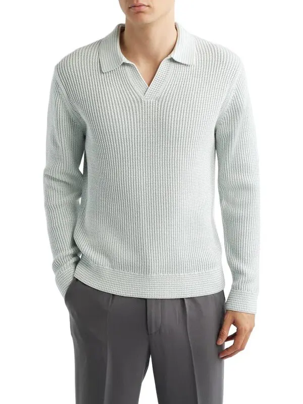 REISS Dunbar Johnny Collar Sweater - Soft Sage/white