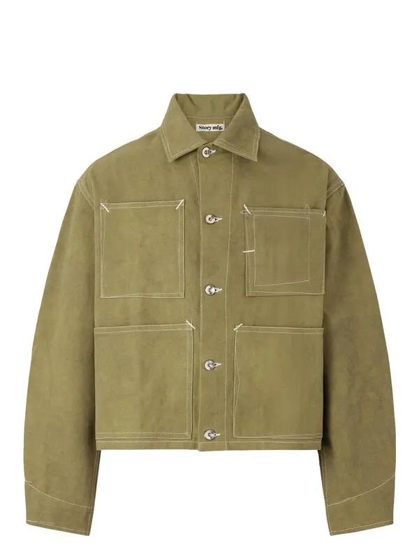 STORY MFG. Post Cropped Cotton-canvas Jacket - Green