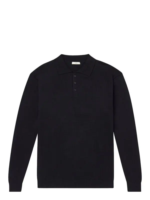 ATON Cotton-blend Polo Sweater - Black