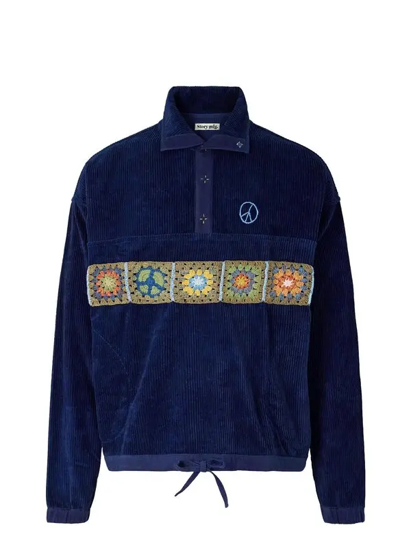 STORY MFG. Polite Oversized Embroidered Appliquéd Organic Cotton-corduroy Sweatshirt - Blue
