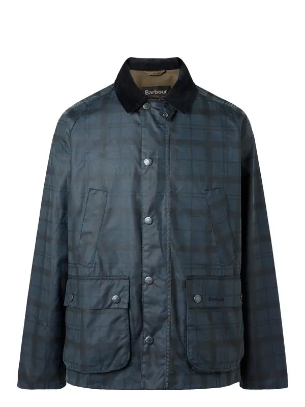 Barbour Ambleside Corduroy-trimmed Checked Waxed-cotton Jacket - Blue