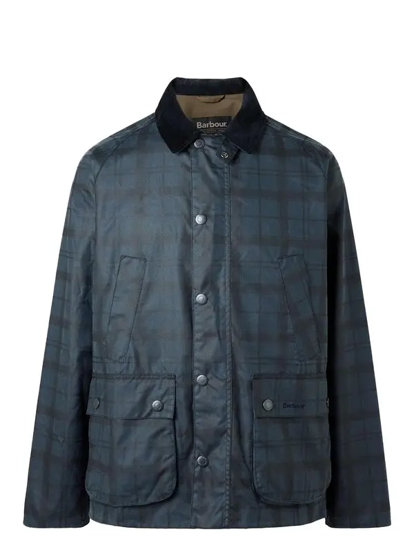 Barbour Ambleside Corduroy-trimmed Checked Waxed-cotton Jacket - Navy