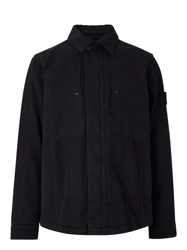 Stone Island Ghost Appliquéd Padded Cotton And Linen-blend Primaloft® Overshirt - Black