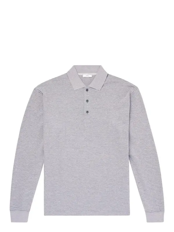 ATON Striped Suvin Cotton-jersey Polo Shirt - Gray
