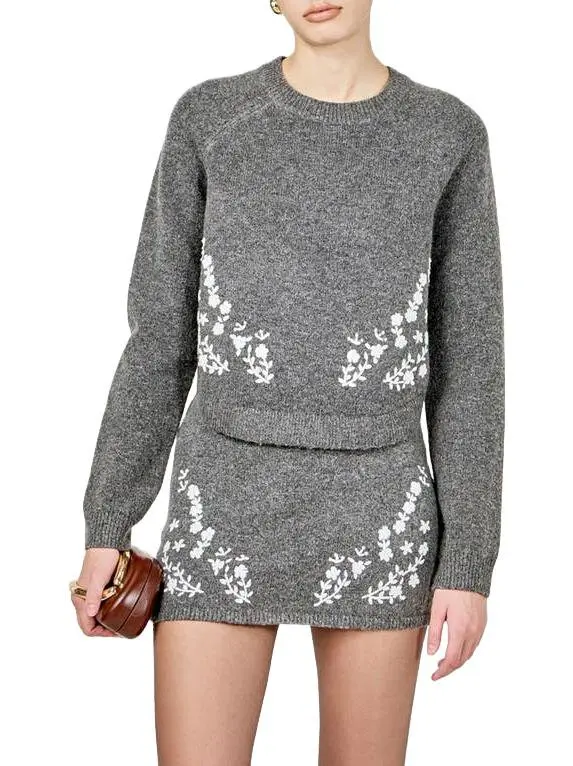 Endless Rose Floral Embroidered Crewneck Sweater - Charcoal