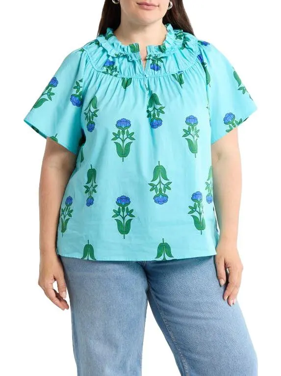 SUGARLIPS Floral Print Cotton Top - Blues-grns-mul