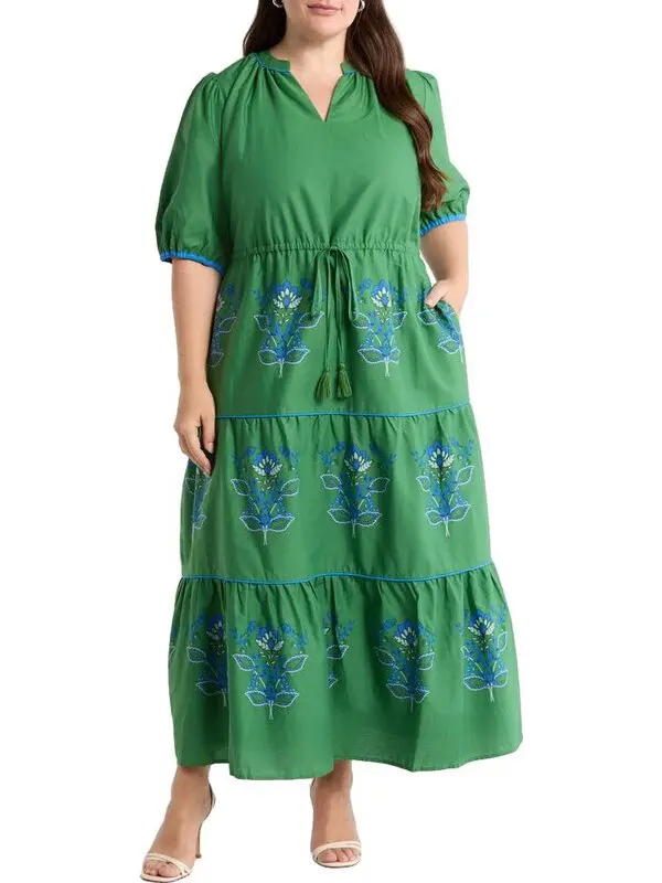SUGARLIPS Floral Print Midi Dress - Kelly Green/blue Multi
