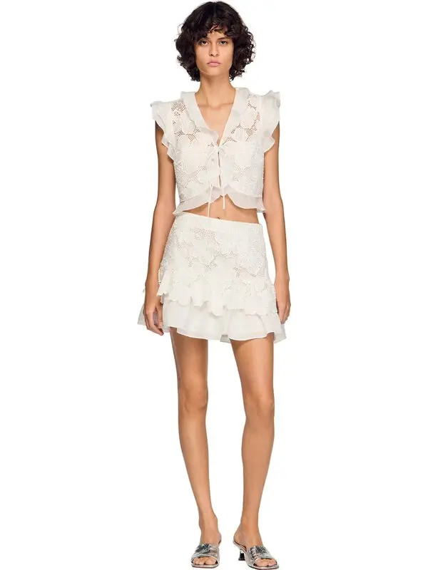 Sandro Guipure Lace Crop Top - White