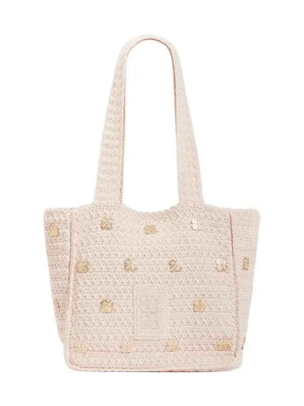 Sandro Crochet Mesh Bag With Tassels - Ecru