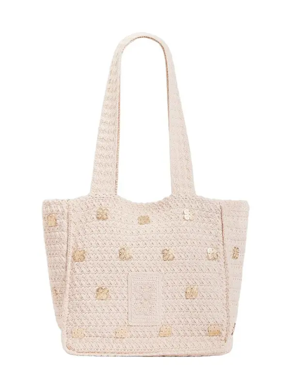 Sandro Crochet Tote Bag With Charms - Ecru