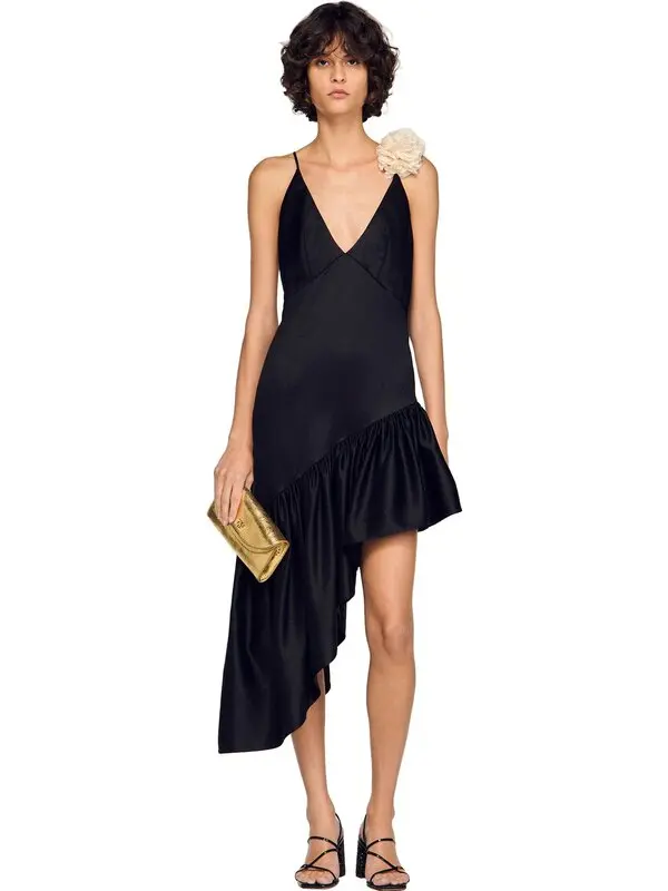 Sandro Asymmetrical Ruffled Dress - Black