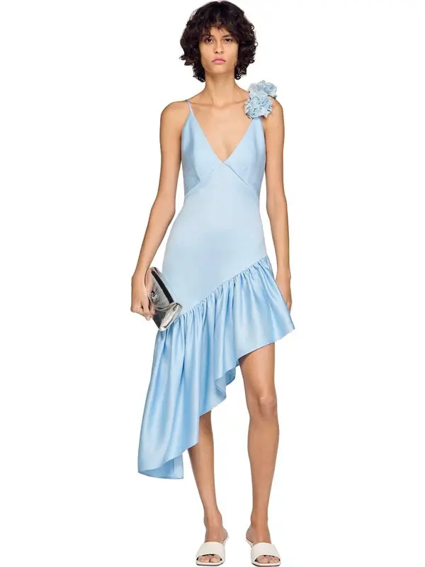 Sandro Asymmetrical Ruffled Dress - Blue Sky