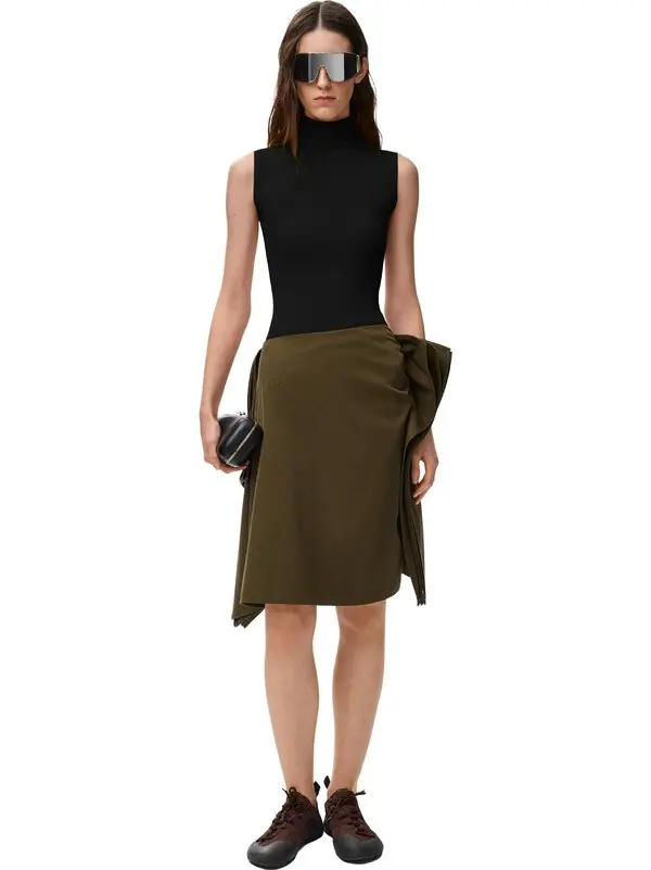 Loewe Cotton And Silk Gabardine Skirt - Khaki Green