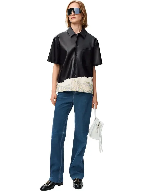 Loewe Short Sleeve Shirt In Nappa Lambskin - Black