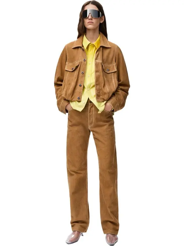 Loewe Jacket In Suede Leather Skin - Camel