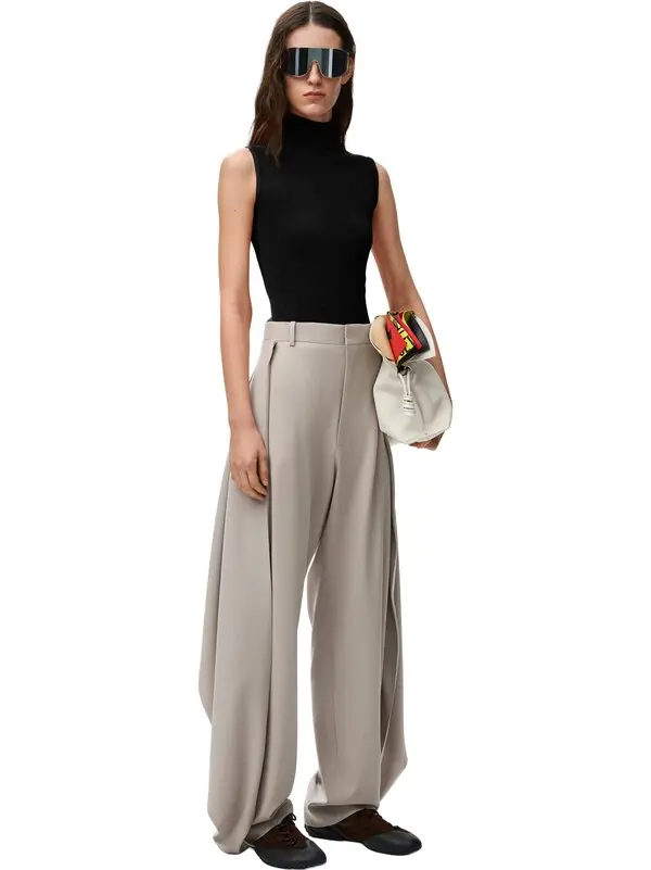 Loewe Wide Leg Wool Trousers - Light Taupe