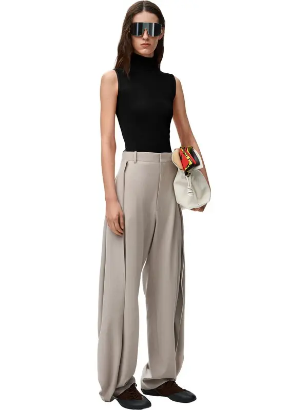 Loewe Wide Leg Wool Trousers - Light Taupe
