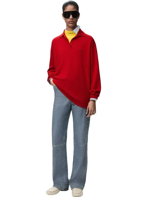 Loewe Polo Sweater In Cashmere And Silk Blend - Red